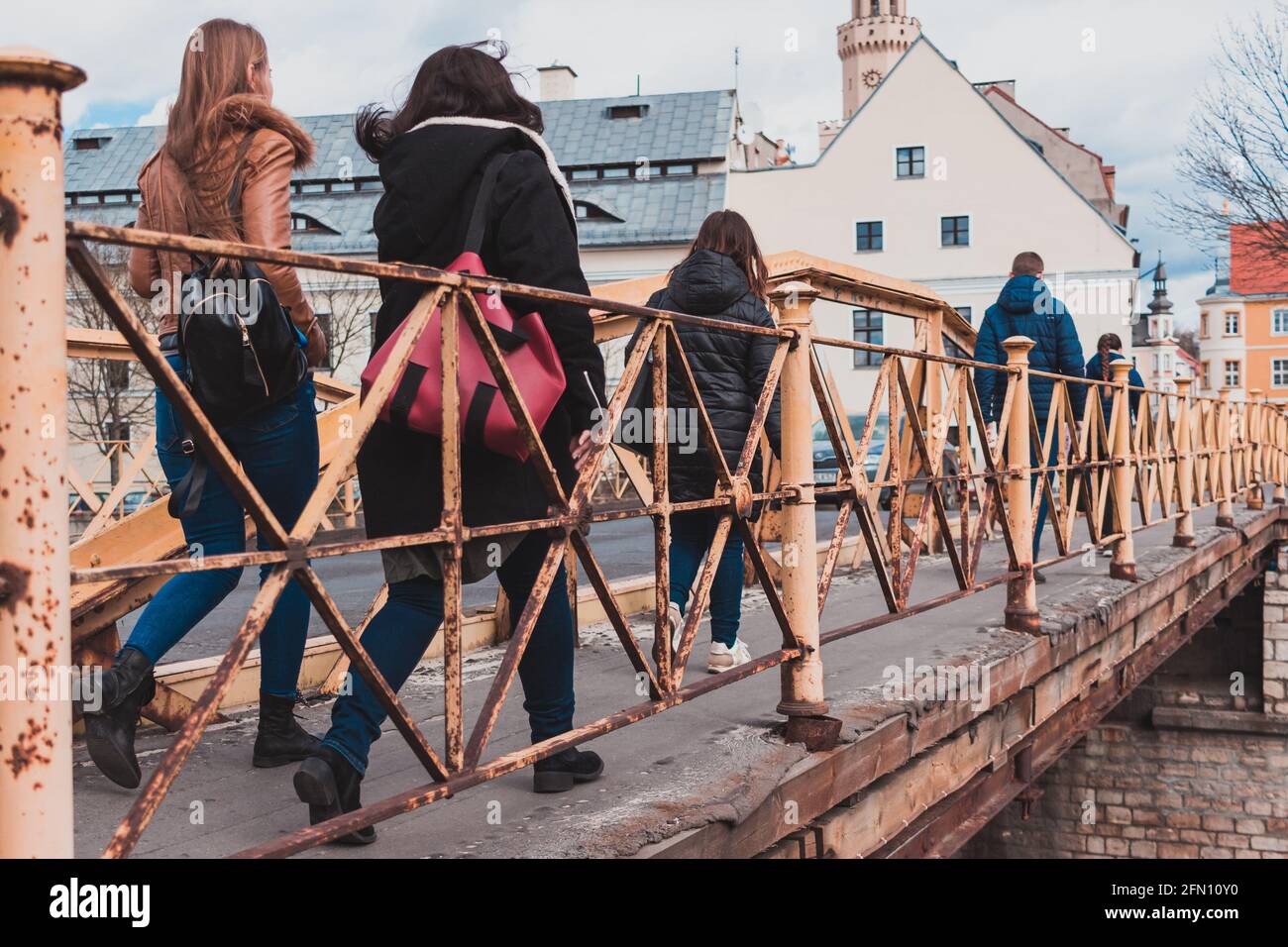 People on the yellow bridge in Opole Stock Photo - Alamy