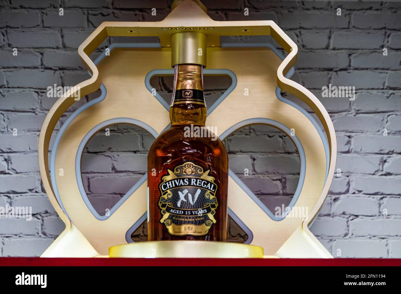 Chivas Regal XV whiskey bottle in store. Chivas Regal is a blended ...