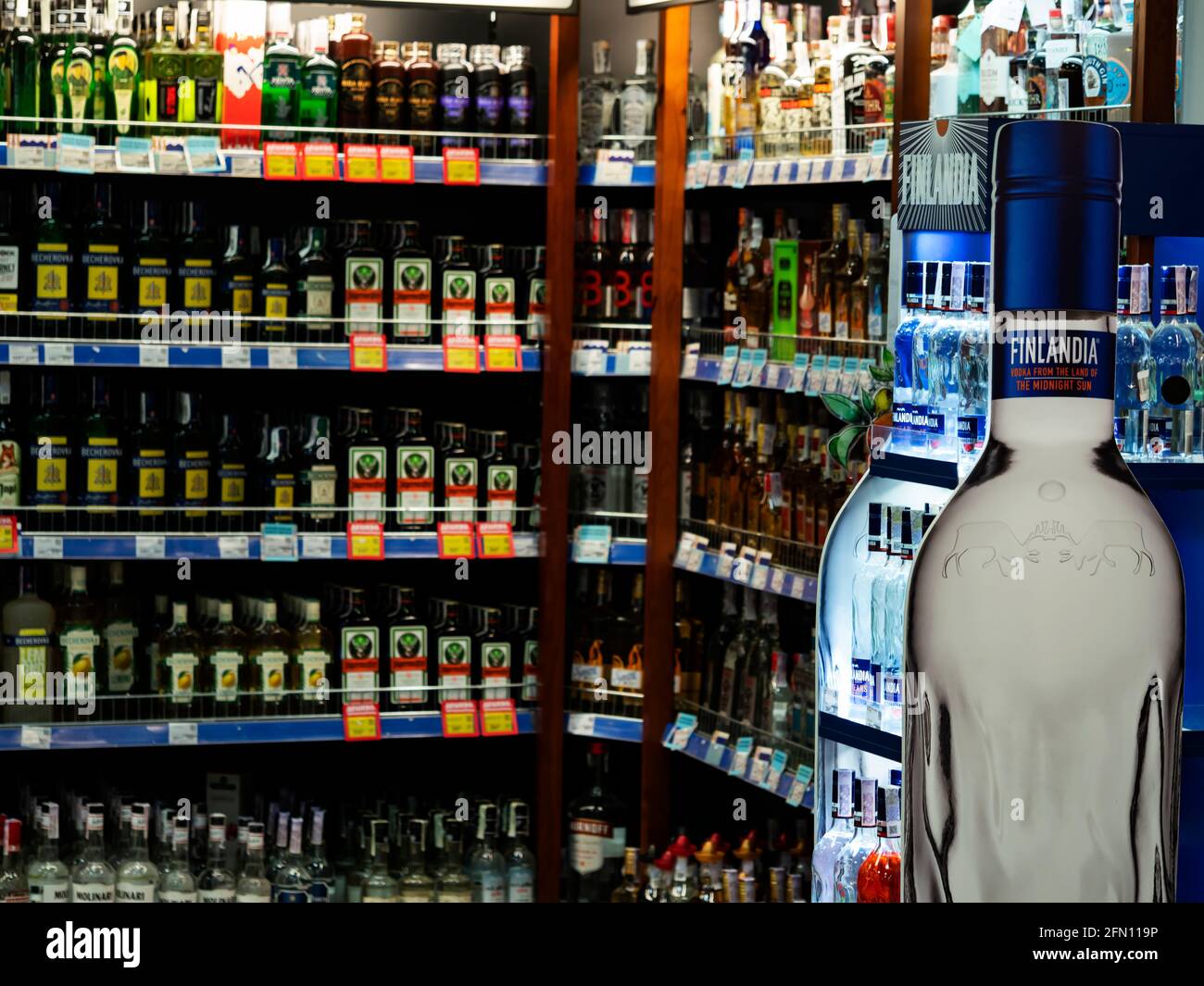 Alcohol department in a store with a large assortment Stock Photo - Alamy