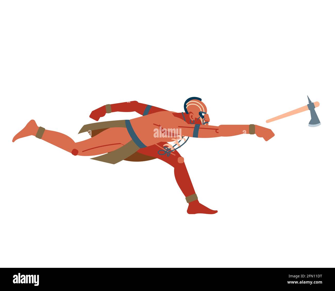 Aztec warrior man character or brave leaping toward and attacking with ...