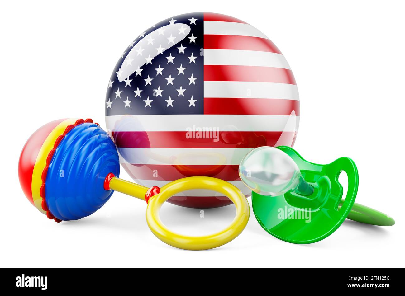 Birth rate and parenting in the USA concept. Baby pacifier and baby ...