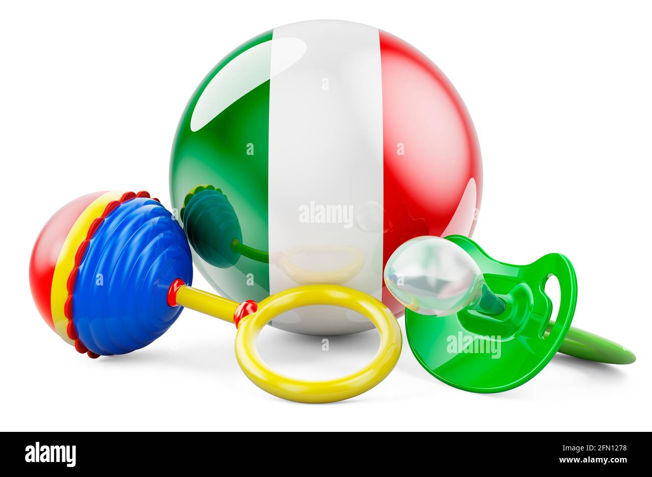 Birth rate and parenting in Italy concept. Baby pacifier and baby ...