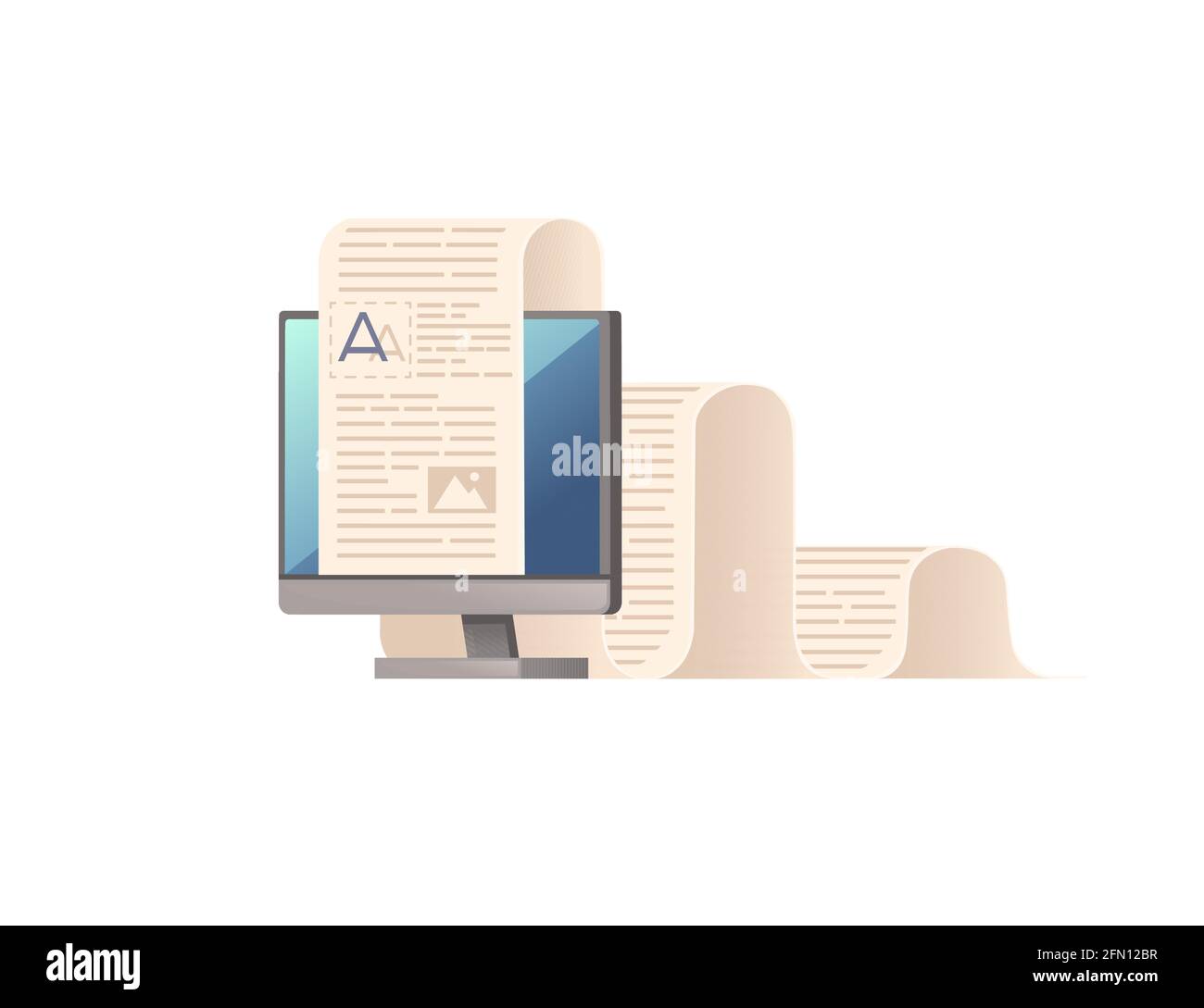 Computer monitor with long paper list online education concept vector ...