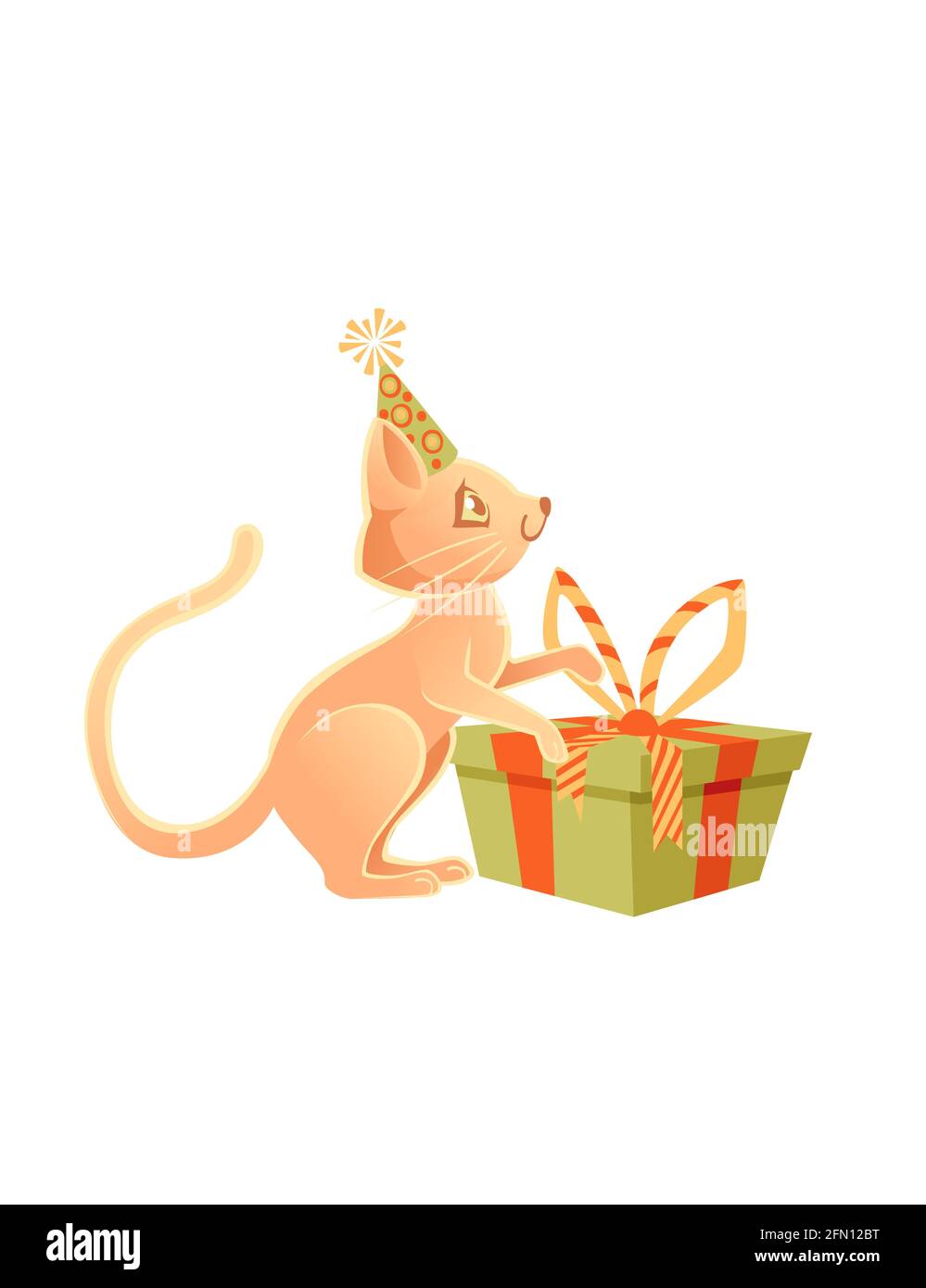 Cute cat with cone hat playing with gift box cartoon animal design ...