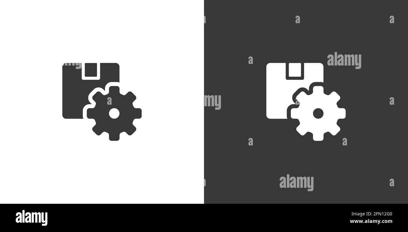 Package and gear. Shipping box. Current order. Isolated icon on black ...