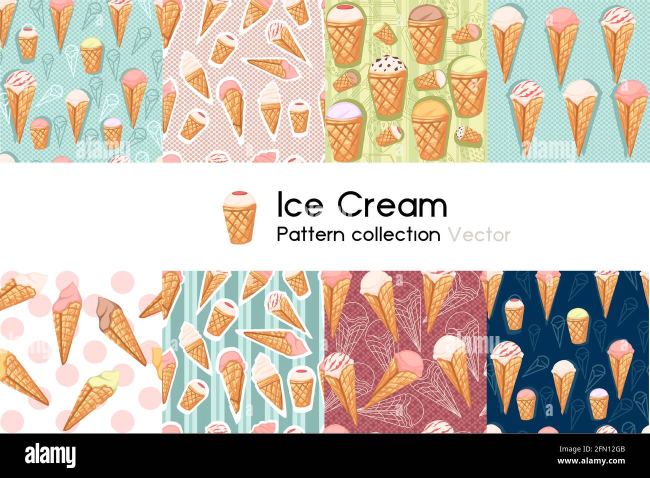 Pattern with seamless patterns collection of ice cream cones with ...