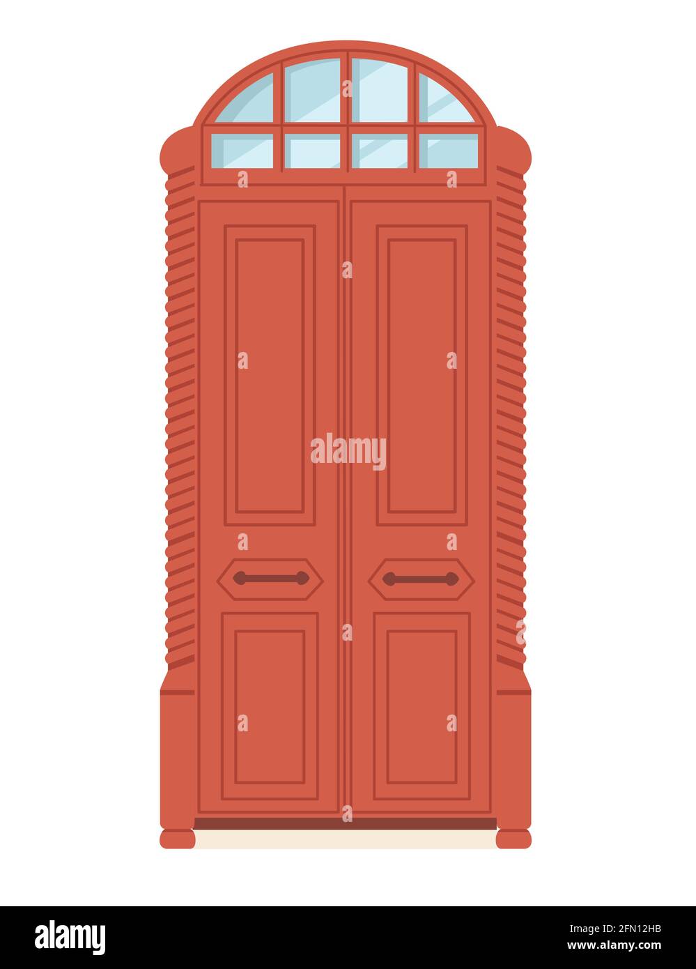 Red wooden retro door with glass vector illustration on white ...