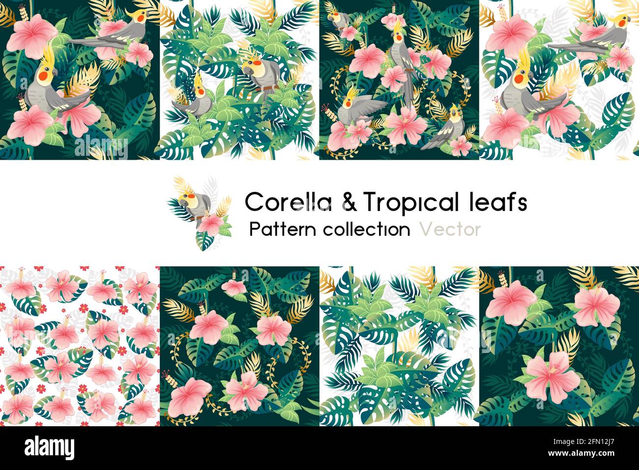 Pattern with seamless patterns collection of exotic green leaves with ...
