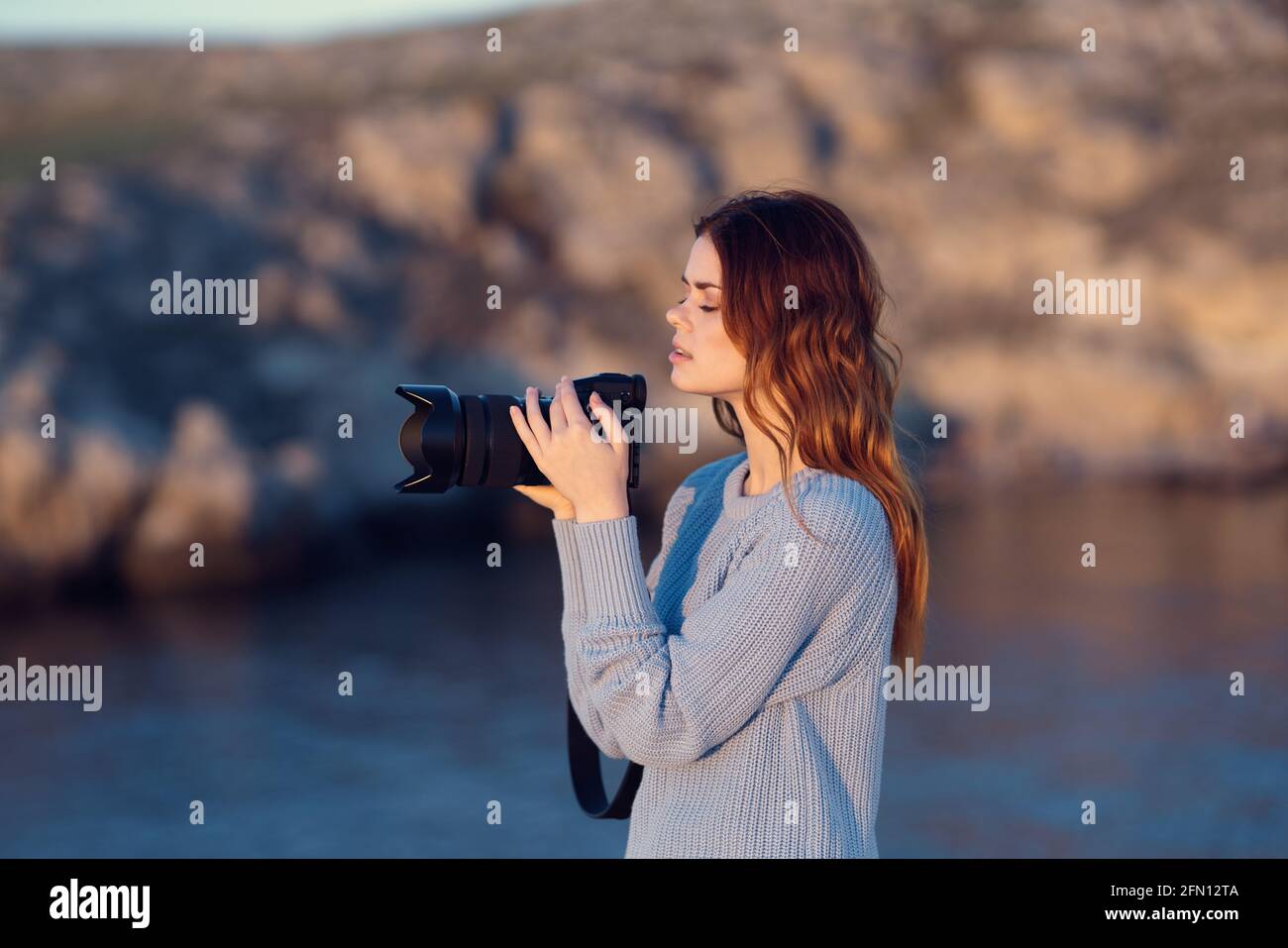 woman photographer outdoors landscape travel vacation model Stock Photo ...