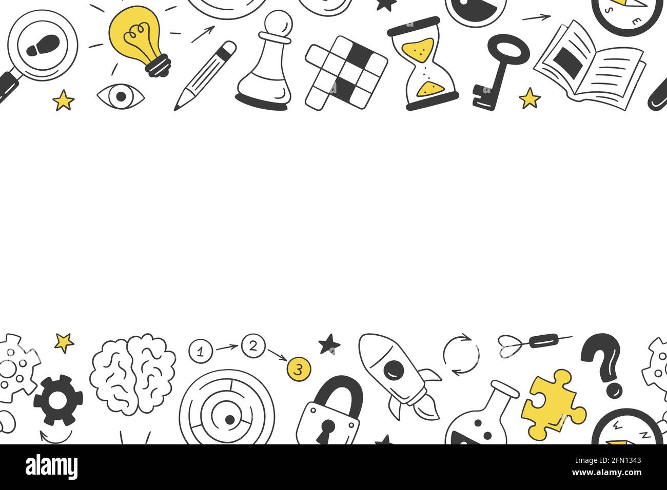 Puzzle and riddles. Hand drawn horizontal pattern with crossword puzzle ...