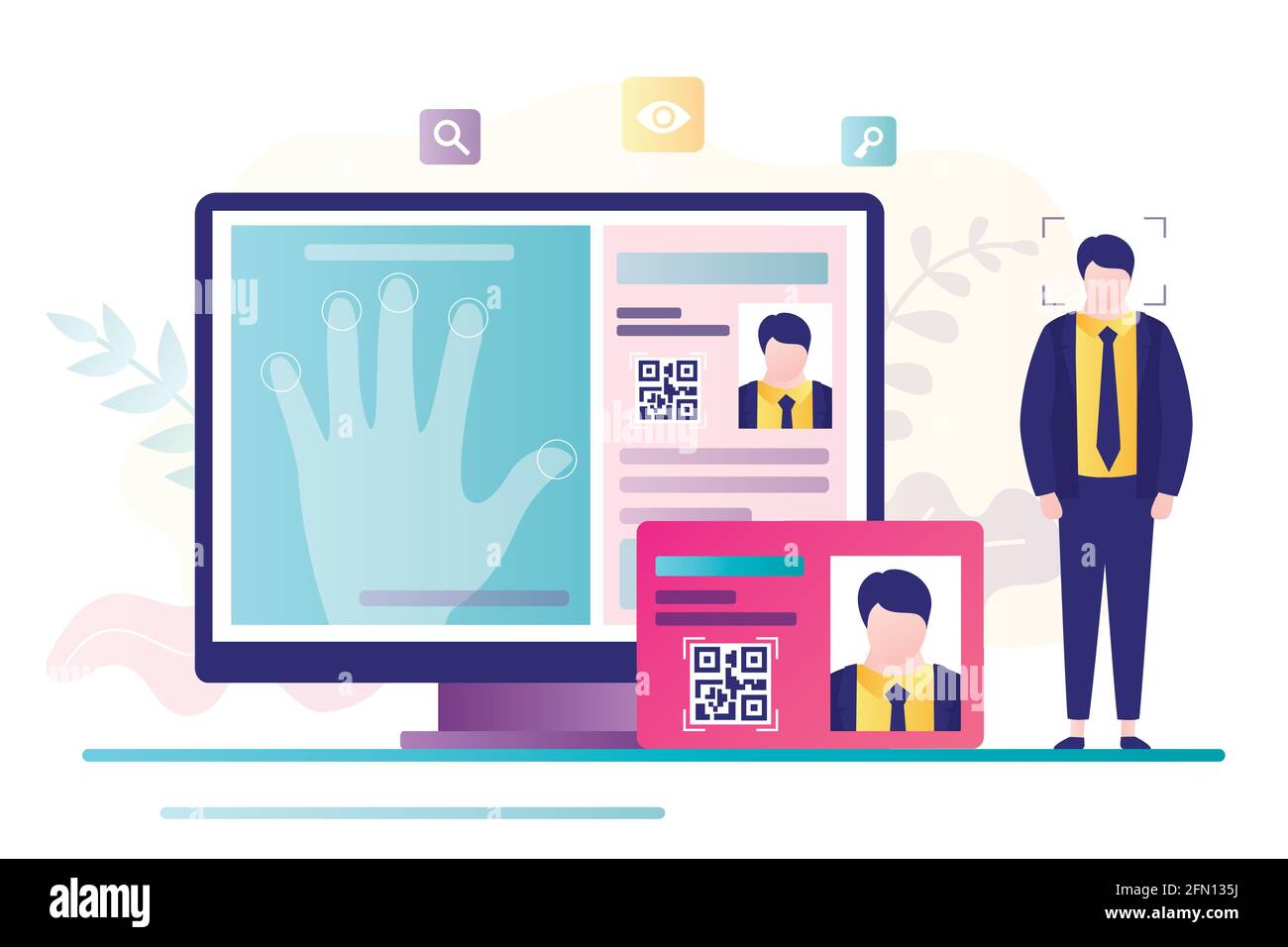 Сoncept of access control, fingerprint scanner. Online passport and ...