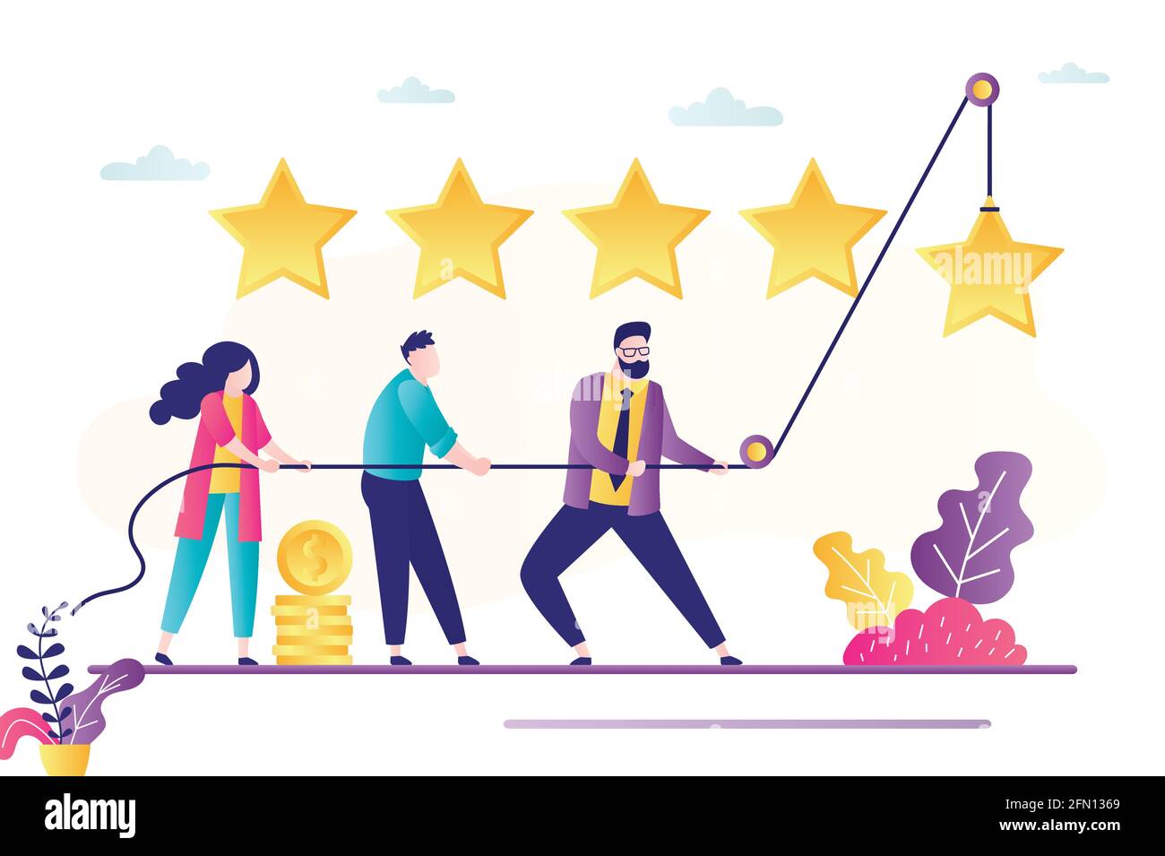 People use rope and raise star. Review banner concept, testimonials ...