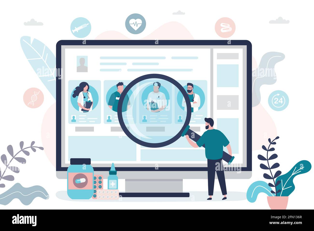 Male patient chooses doctor. Doctors team, medical staff portraits ...