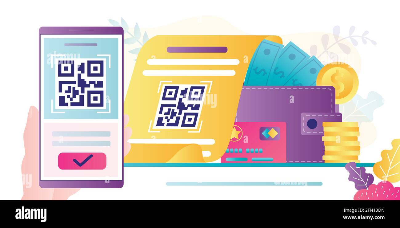 QR Code scanning concept. Hand holding smartphone and scan code. Mobile ...