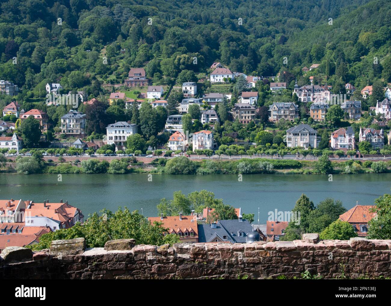 The city Heidelberg view of the city and with the river and the ...