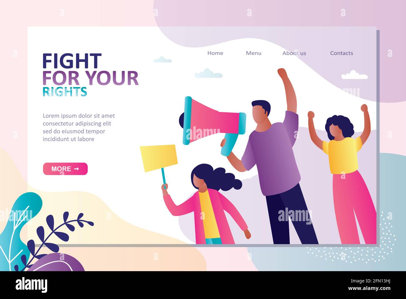 Concept of strike and protest. Landing page template. African american ...