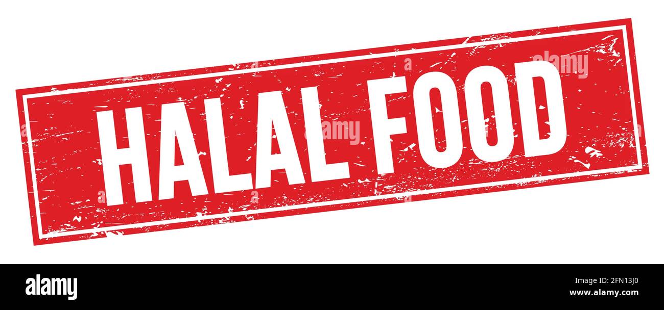 HALAL FOOD text on red grungy rectangle stamp sign Stock Photo - Alamy