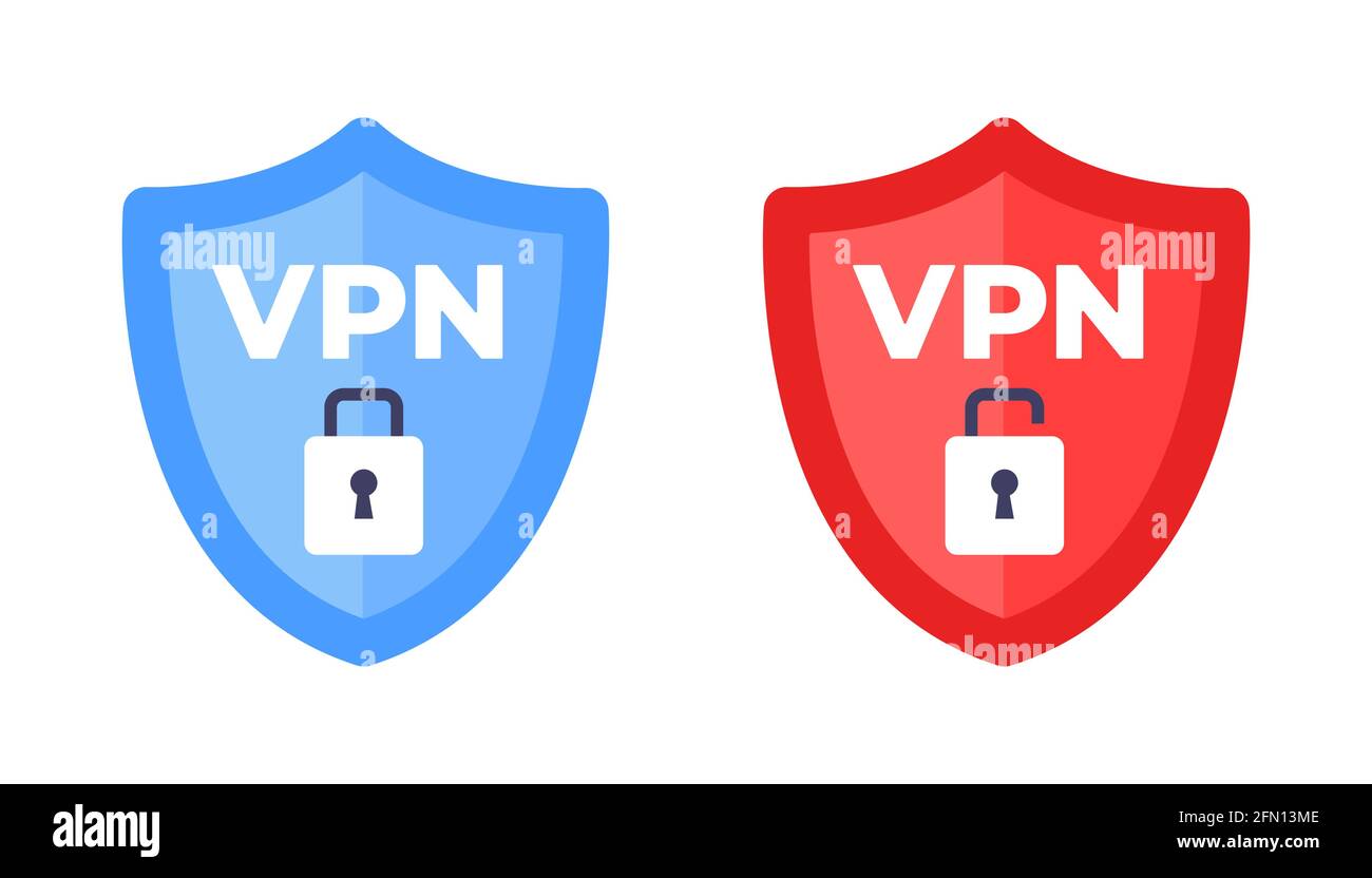 Wireless shield with text VPN and no VPN wifi icon sign flat design ...