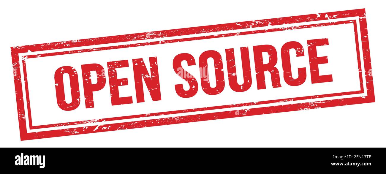 OPEN SOURCE text on red grungy vintage rectangle stamp Stock Photo - Alamy