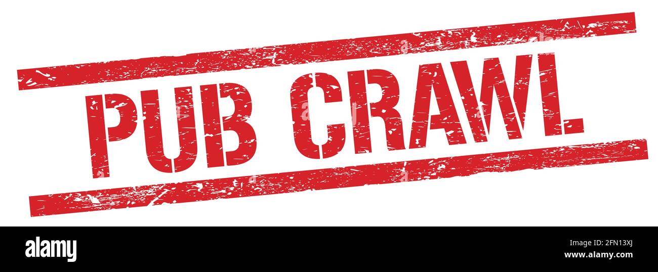 PUB CRAWL text on red grungy rectangle stamp sign Stock Photo - Alamy