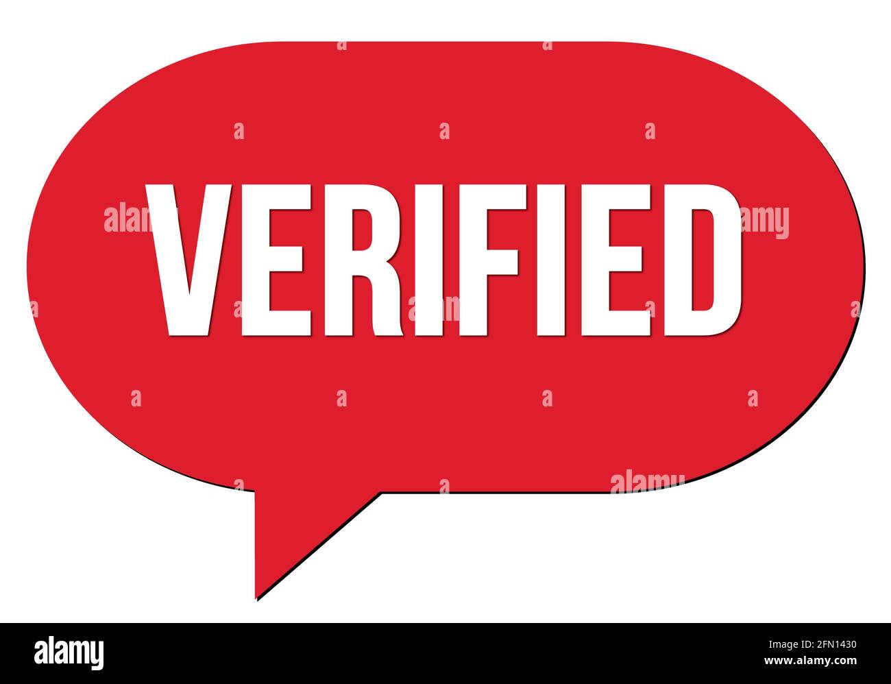 VERIFIED text written in a red speech bubble stamp Stock Photo - Alamy