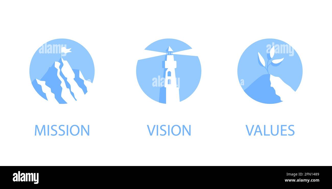 Mission, vision and values flat style design icons signs web concepts ...