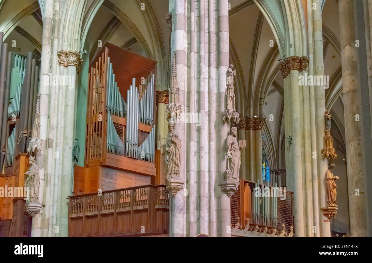 Germany Cologne inside interior design of the Cathedral, pipe organ ...