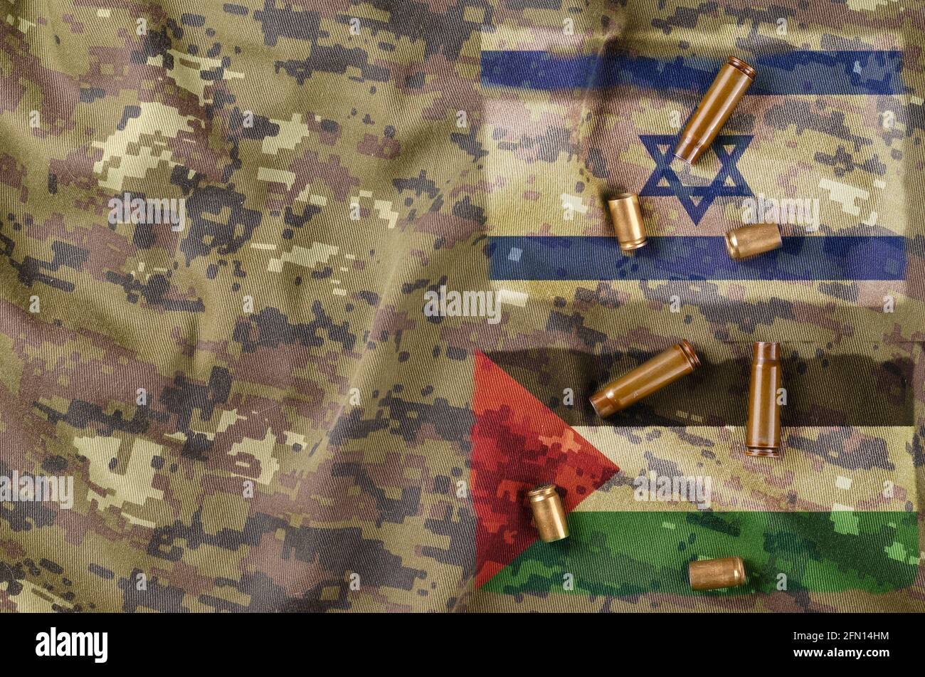 Palestinian-Israeli conflict concept. Israeli and Palestinian flags on ...