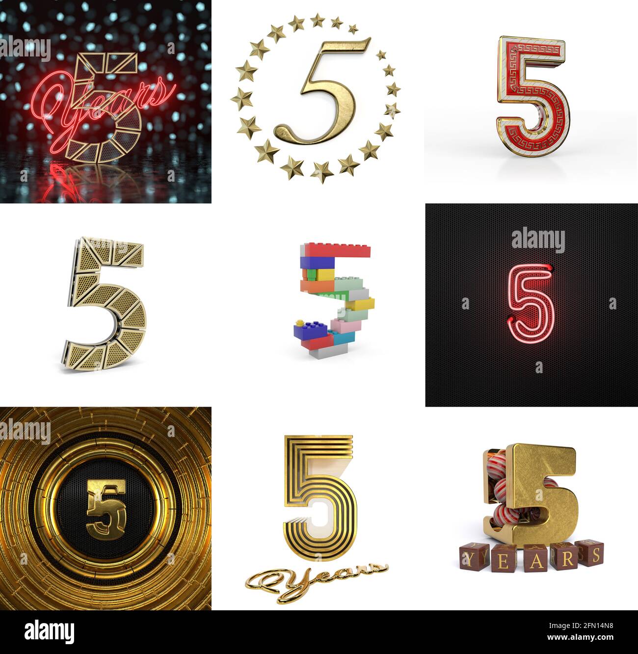 Set of five year birthday. Number 5 graphic design element. Anniversary ...