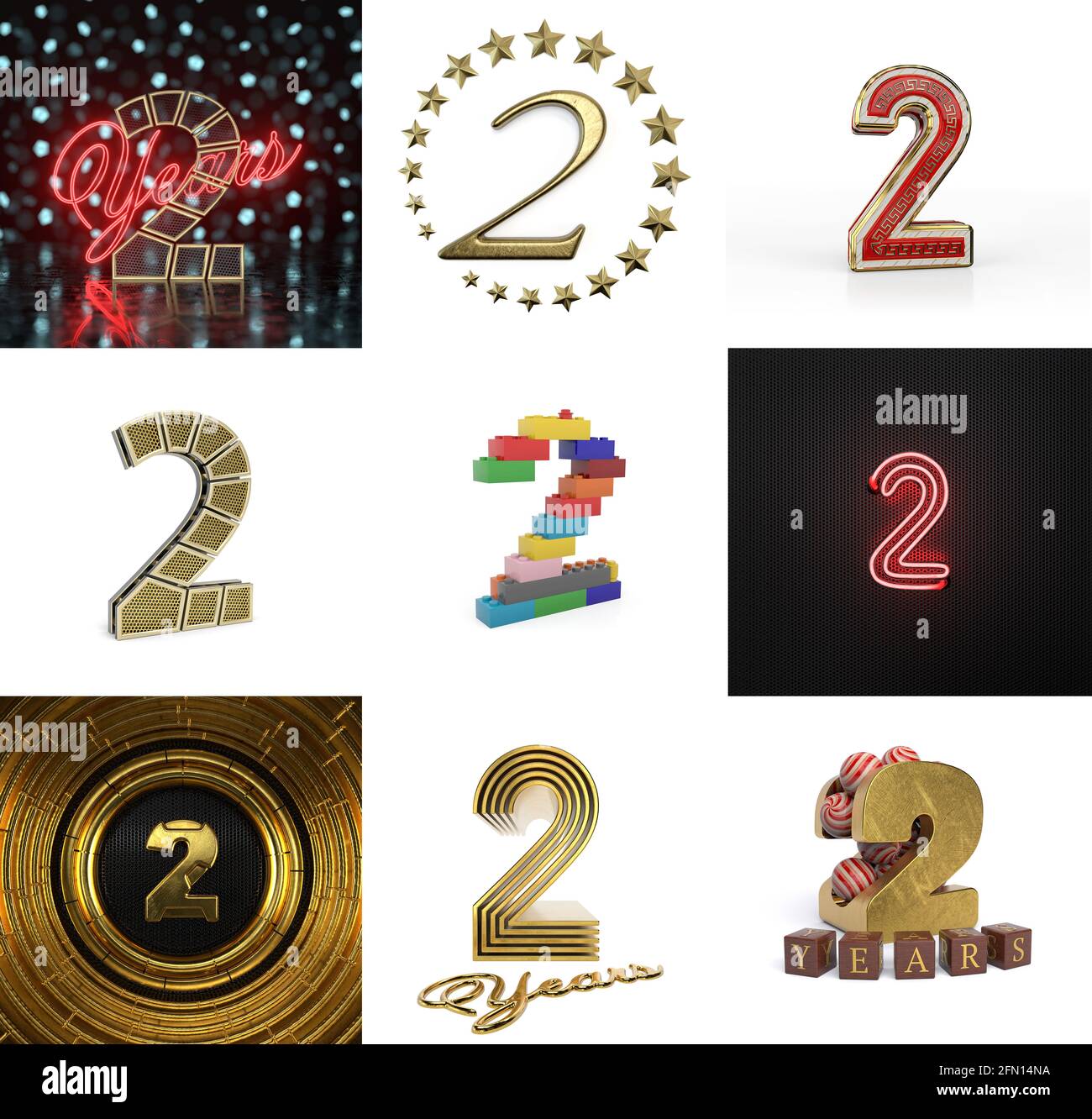 Set of two year birthday. Number 2 graphic design element. Anniversary ...