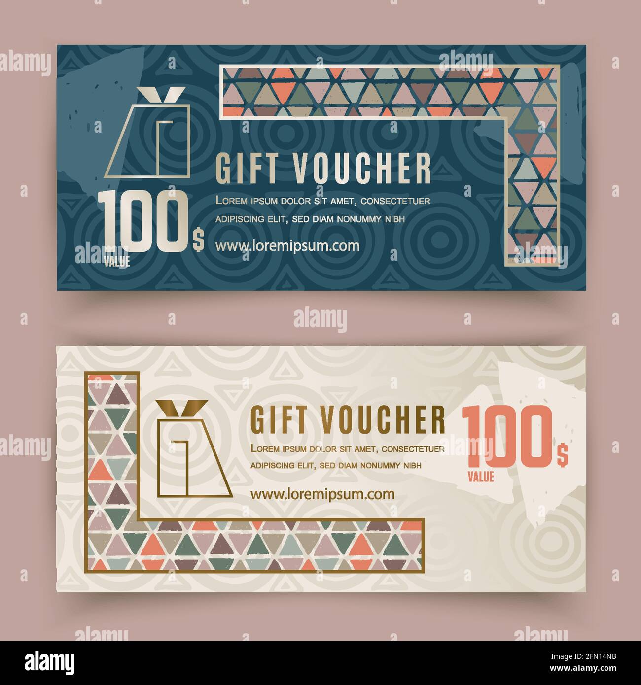 Voucher gift template. Triangle hand made seamless pattern. Vector ...