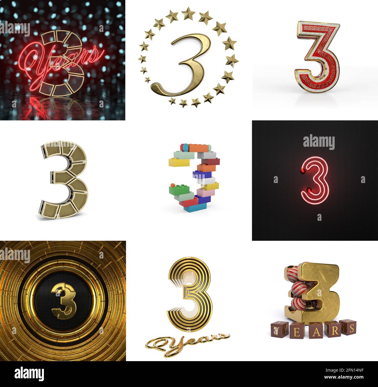 Set of three year birthday. Number 3 graphic design element ...