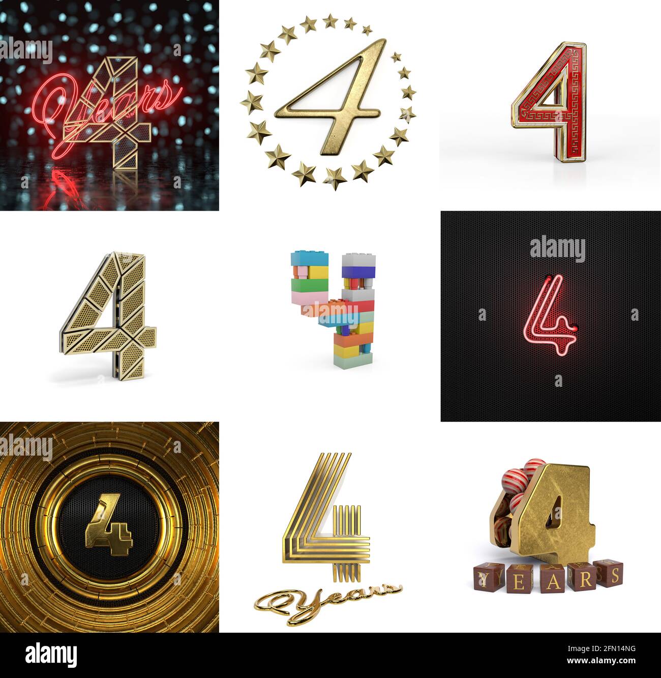 Set of four year birthday. Number 4 graphic design element. Anniversary ...