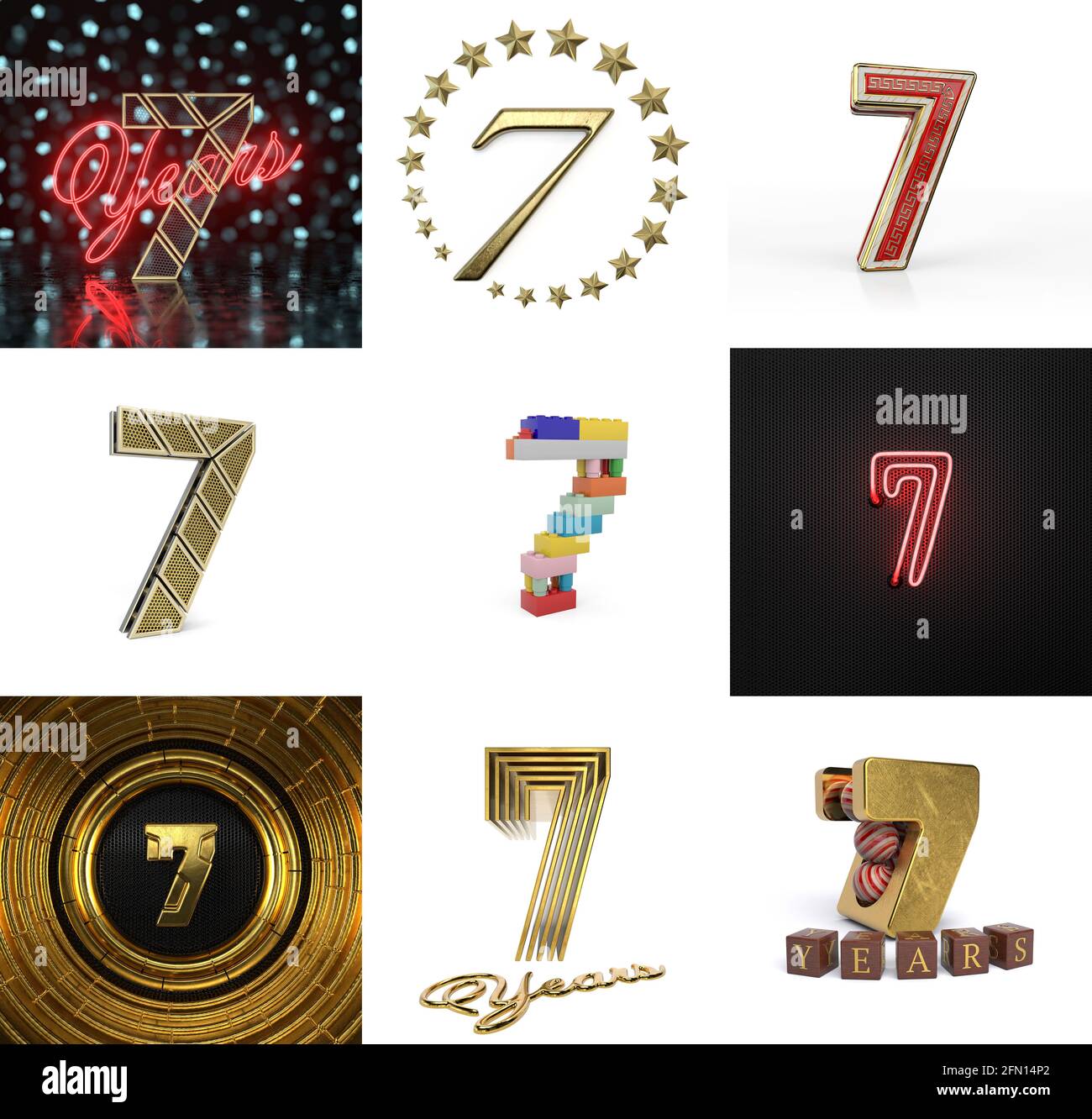 Set of seven year birthday. Number 7 graphic design element ...