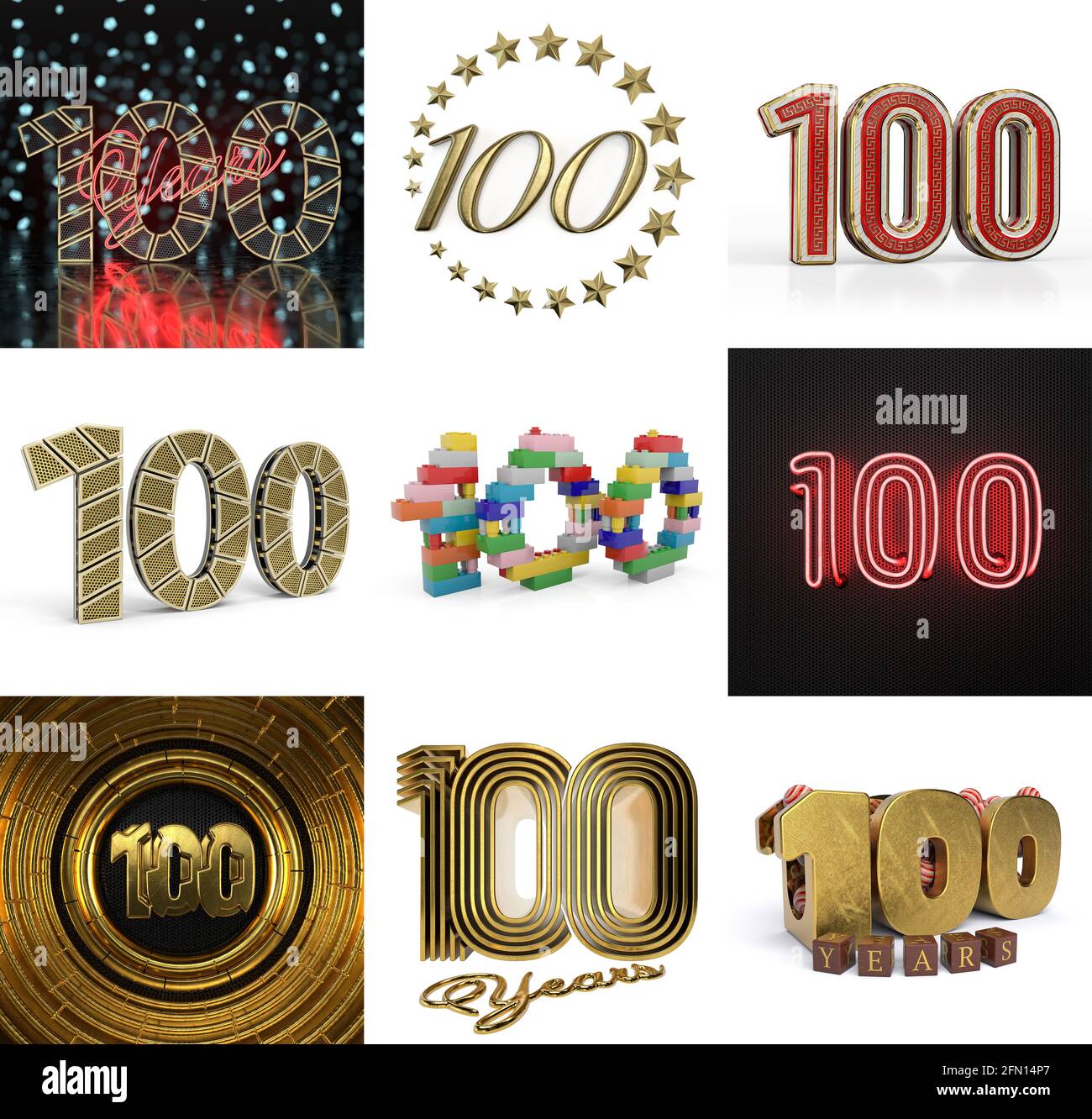 Set of one hundred year birthday. Number 100 graphic design element ...