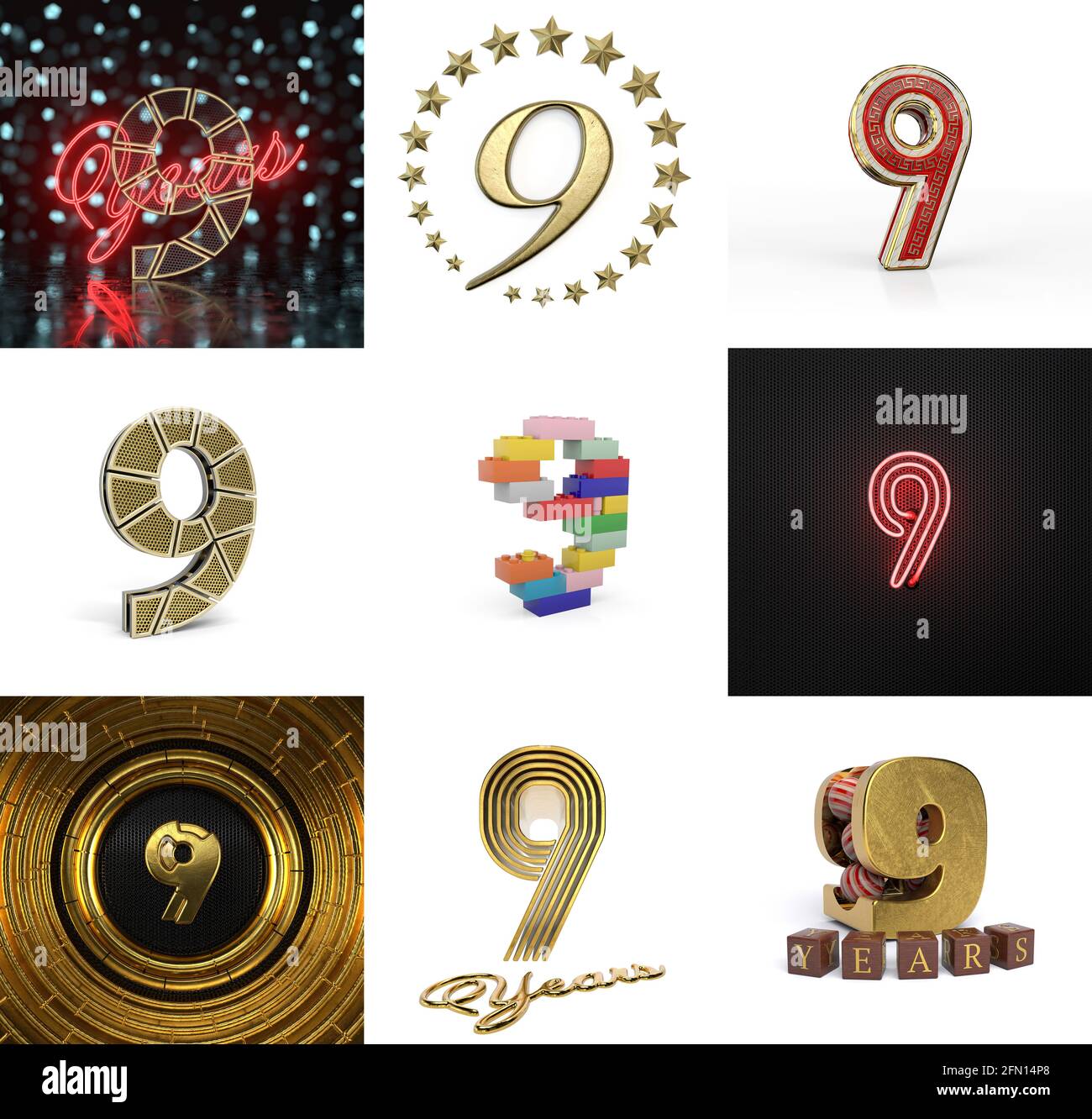 Set of nine year birthday. Number 9 graphic design element. Anniversary ...