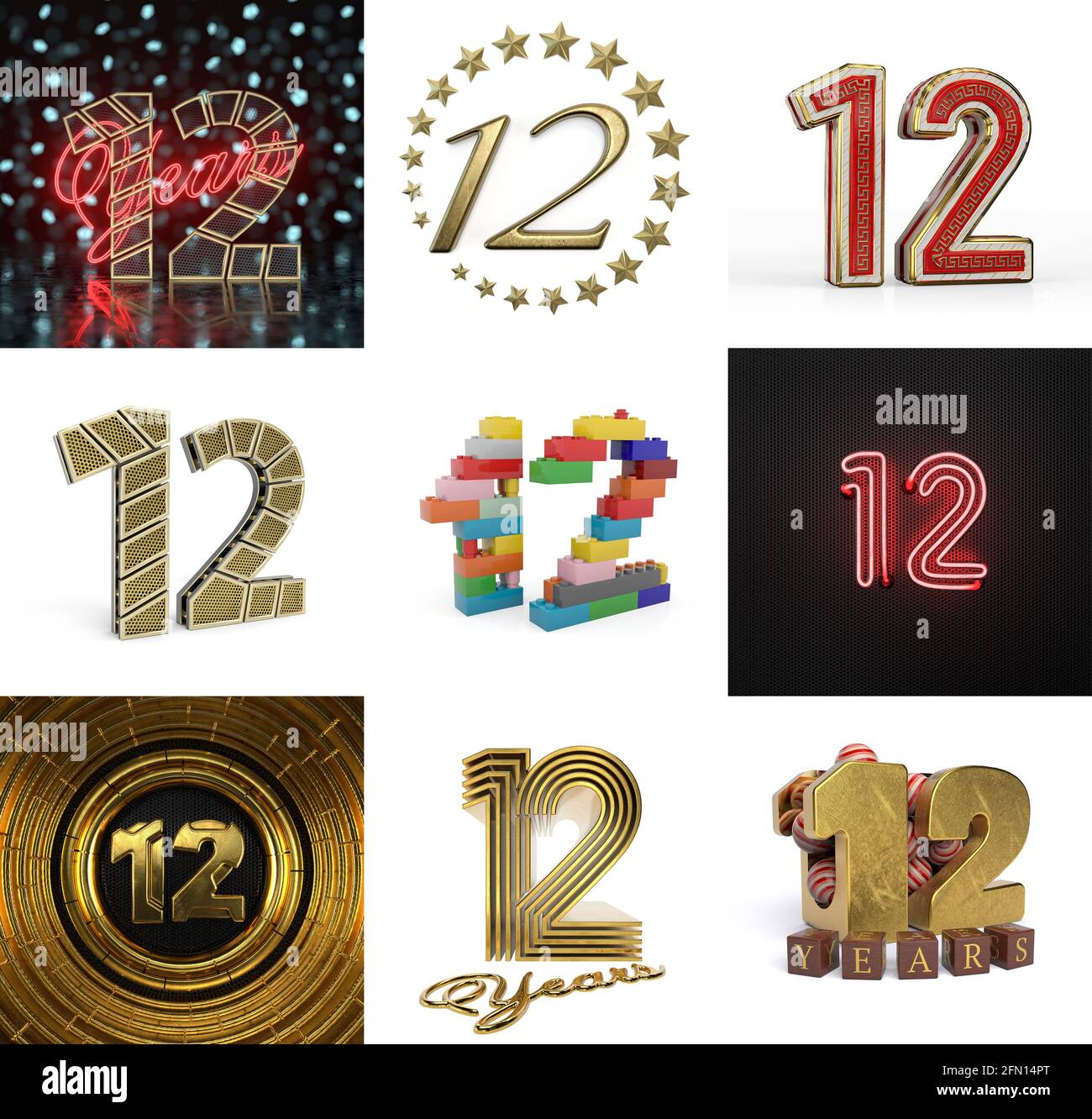 Set of twelve year birthday. Number 12 graphic design element ...