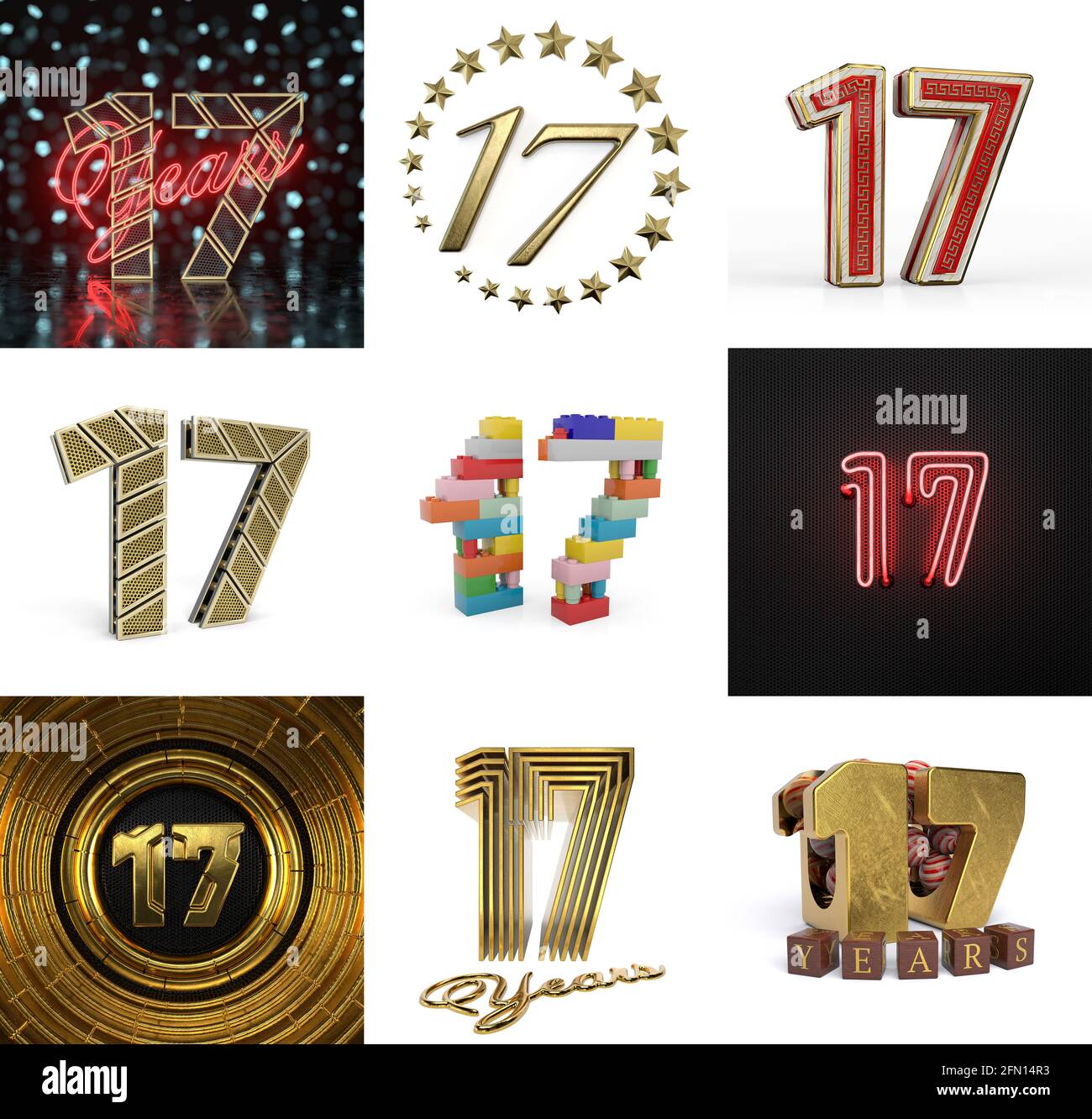 Set of seventeen year birthday. Number 17 graphic design element ...