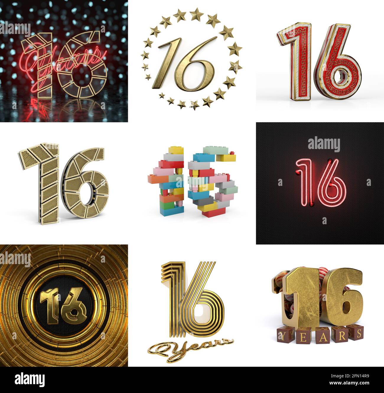 Set of sixteen year birthday. Number 16 graphic design element ...