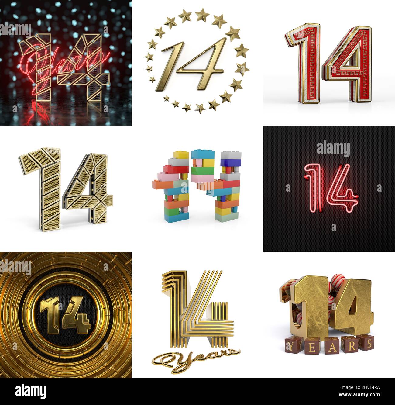 Set of fourteen year birthday. Number 14 graphic design element ...