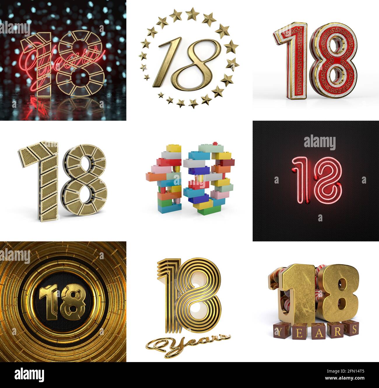 Set of eighteen year birthday. Number 18 graphic design element ...