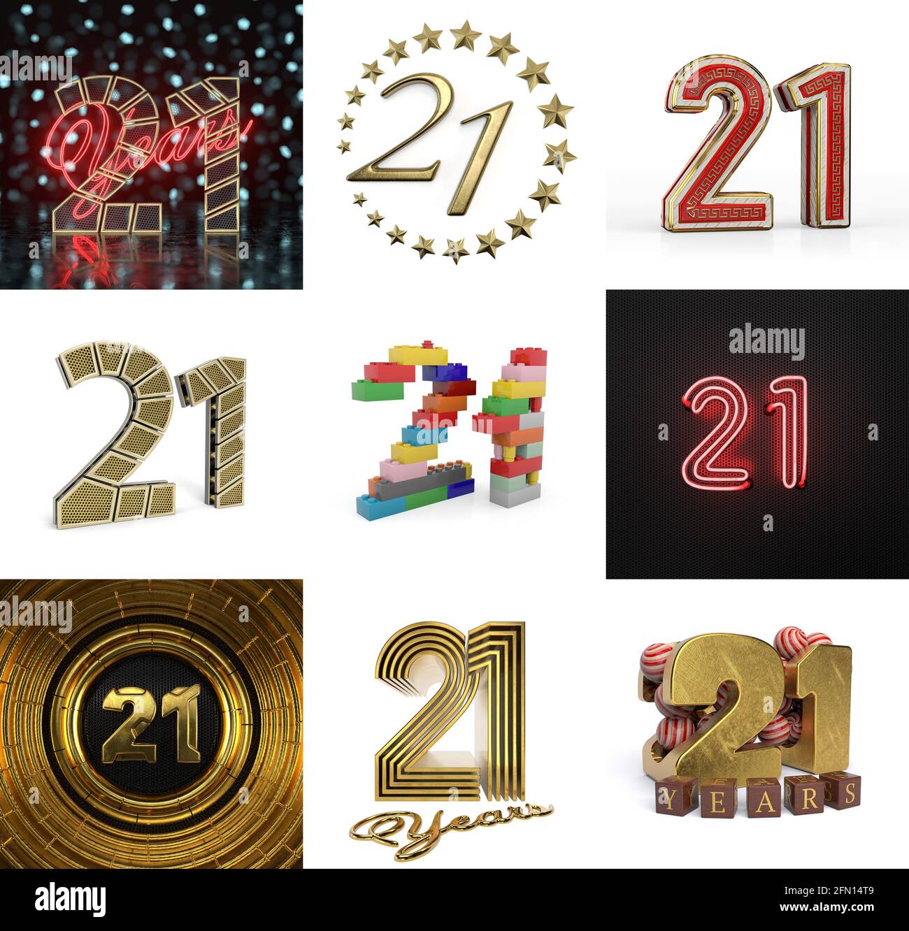 Set of twenty-one year birthday. Number 21 graphic design element ...