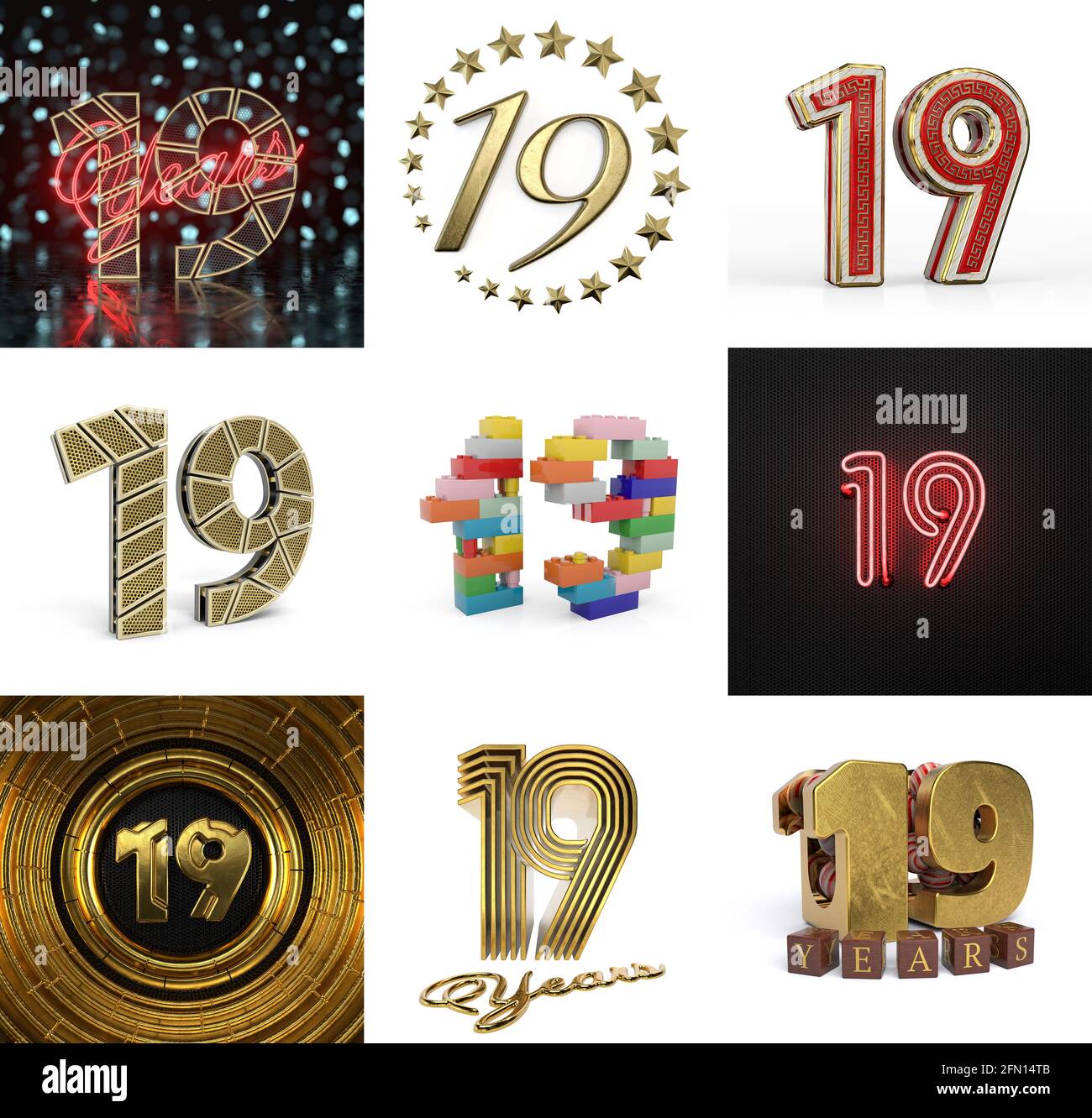 Set of nineteen year birthday. Number 19 graphic design element ...