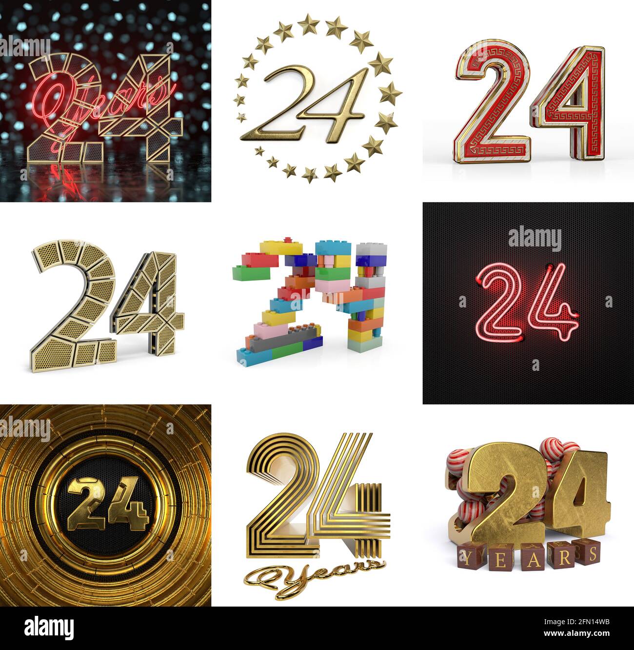 Set of twenty-four year birthday. Number 24 graphic design element ...