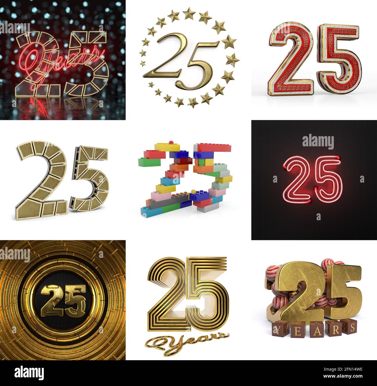 Set of twenty-five year birthday. Number 25 graphic design element ...