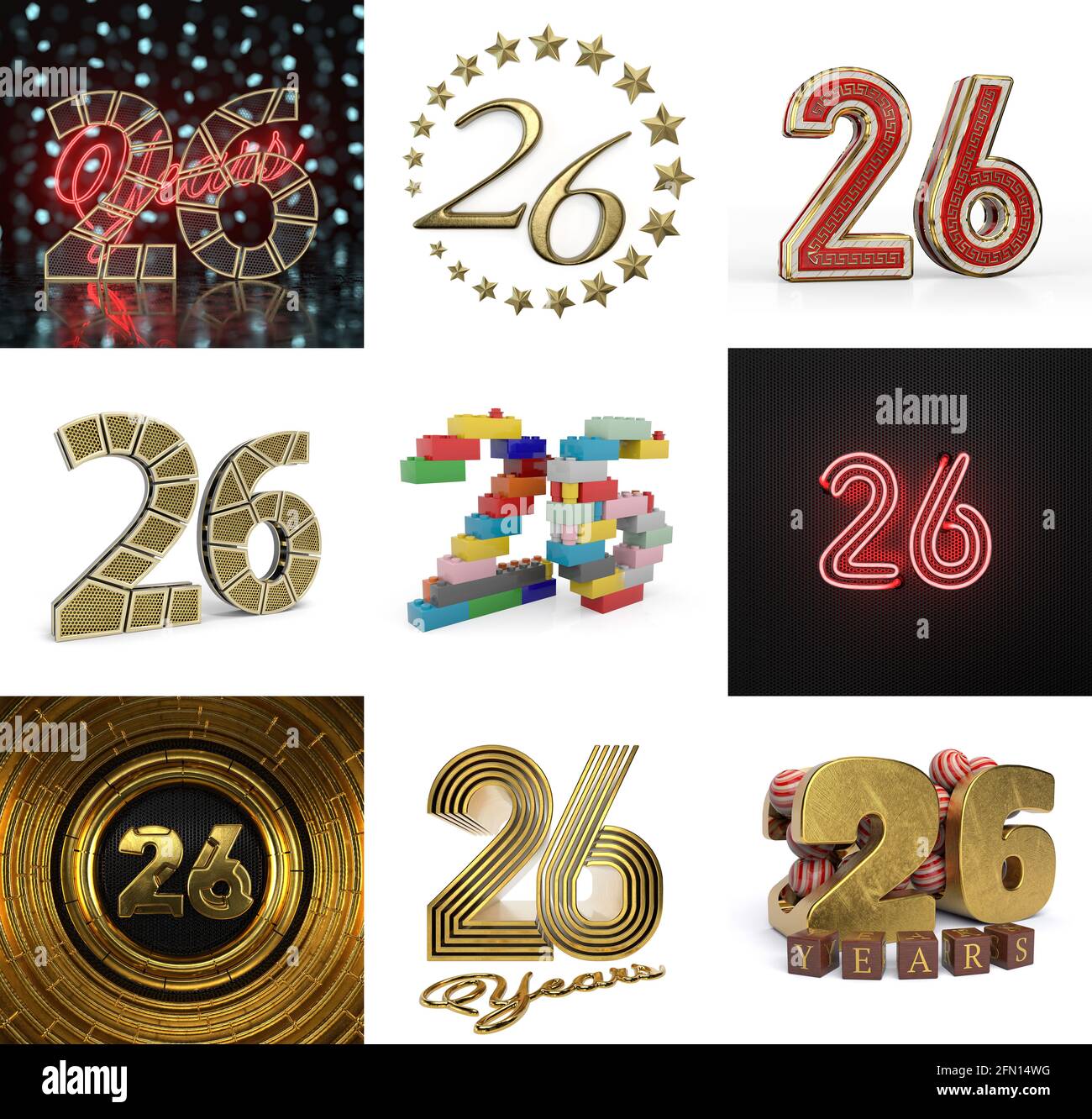 Set of twenty-six year birthday. Number 26 graphic design element ...