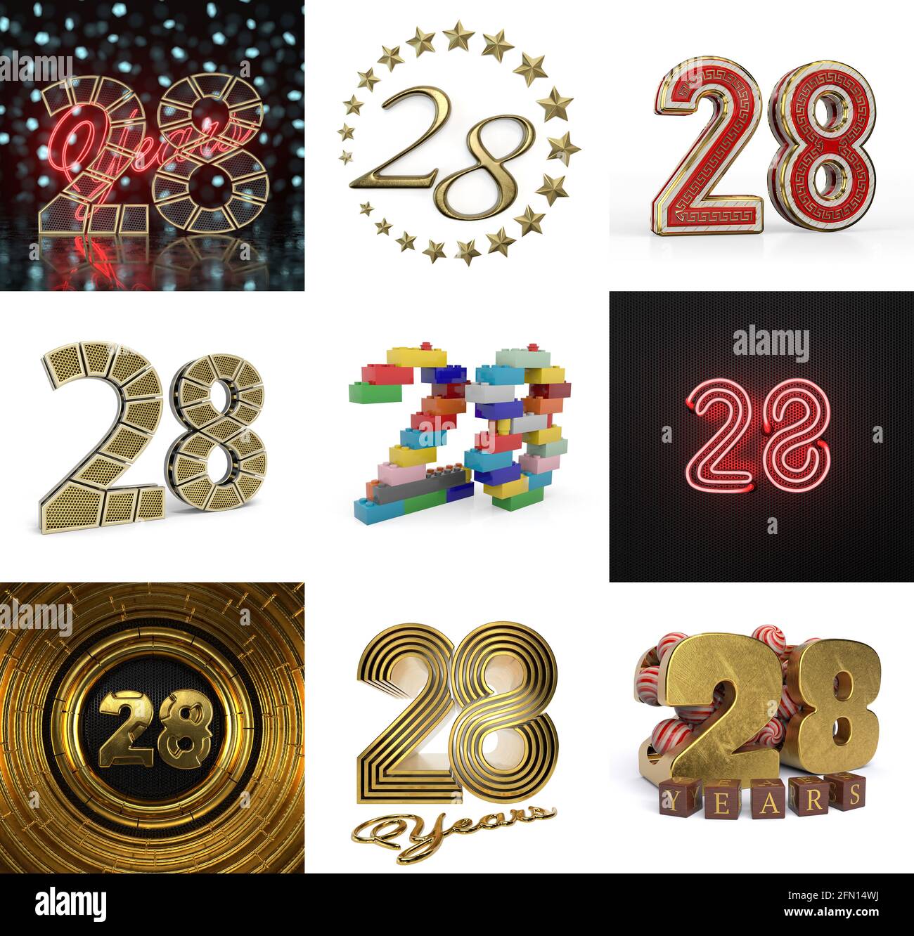 Set of twenty-eight year birthday. Number 28 graphic design element ...