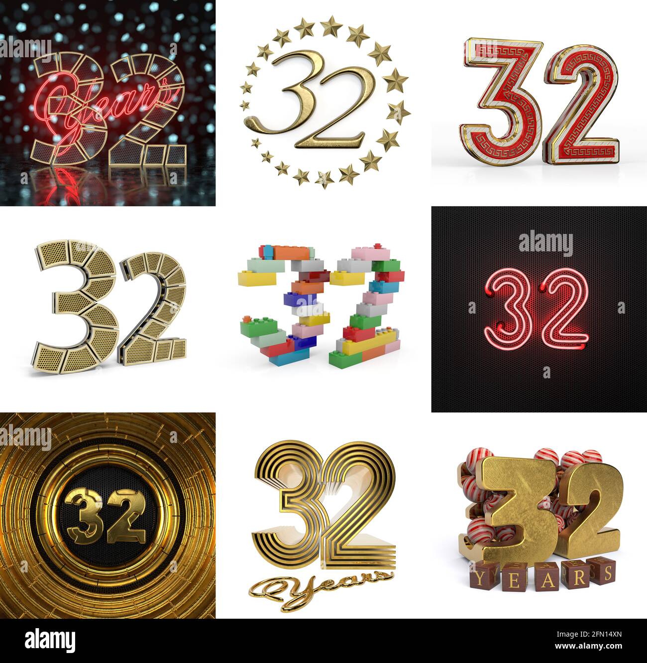 Set of thirty-two year birthday. Number 32 graphic design element ...