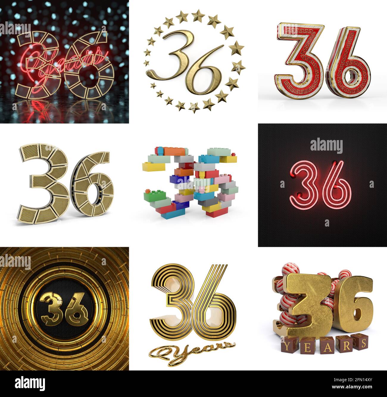 Set of thirty-six year birthday. Number 36 graphic design element ...