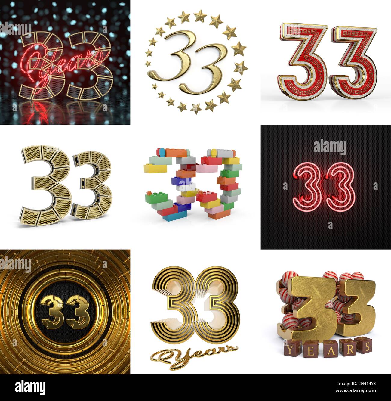 Set of thirty-three year birthday. Number 33 graphic design element ...